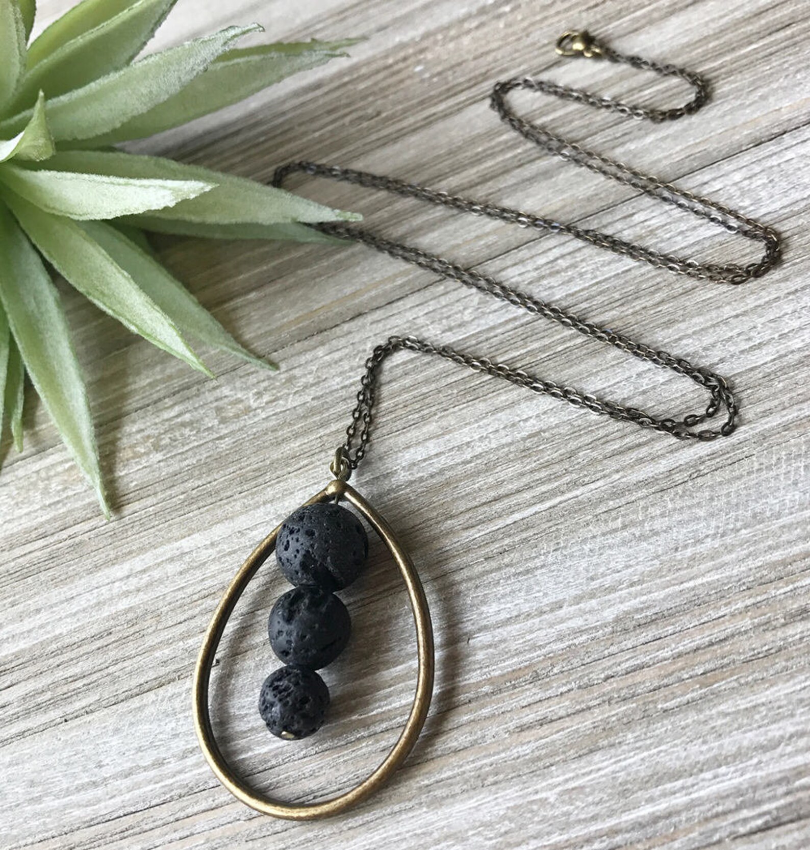 Black Lava Stone Diffuser Pendant Necklace // Long Necklace // - Etsy
