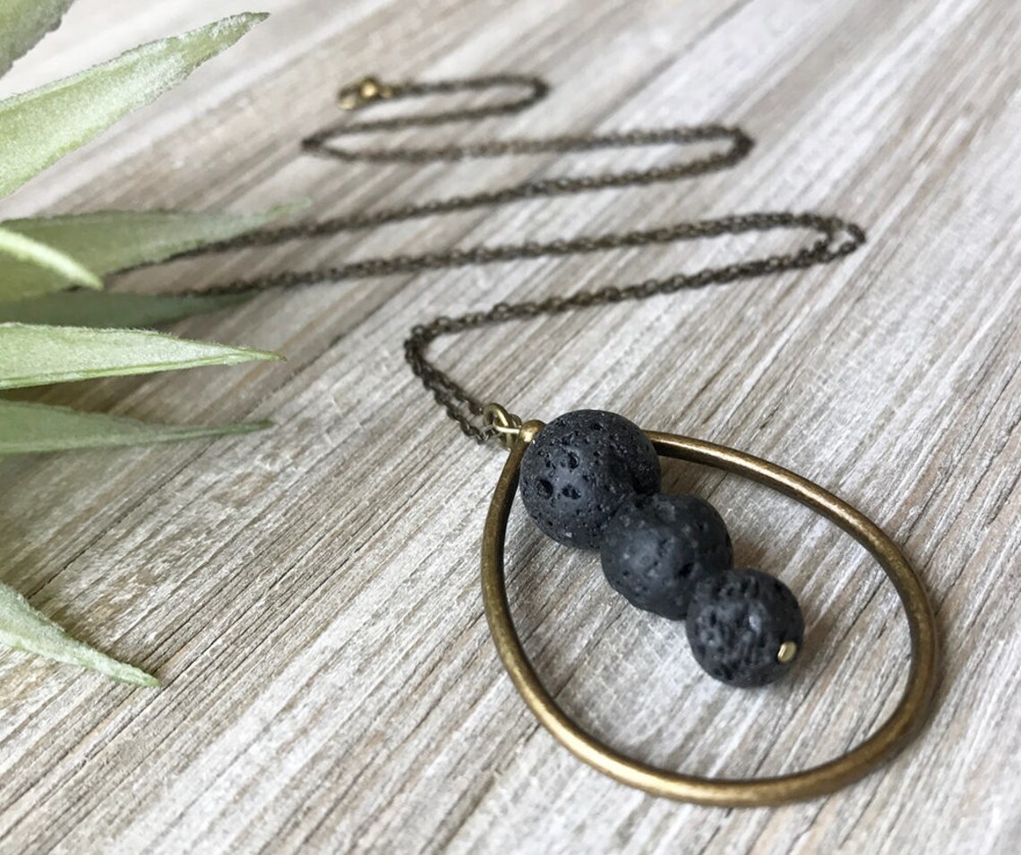 Black Lava Stone Diffuser Pendant Necklace // Long Necklace // - Etsy
