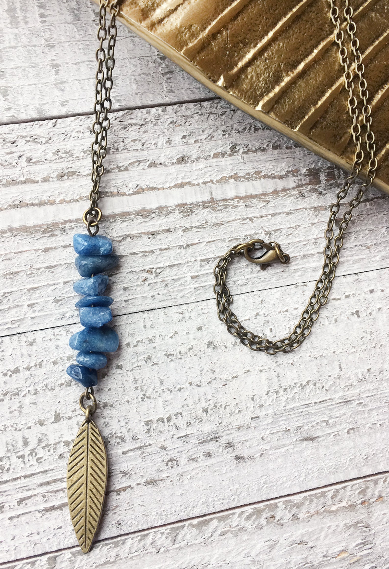 Blue Quartzite Pendant Necklace // Natural Stone Necklace // - Etsy