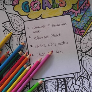 Goal Planner Coloring Page, Abstract Floral Design (PDF Printable) - Etsy