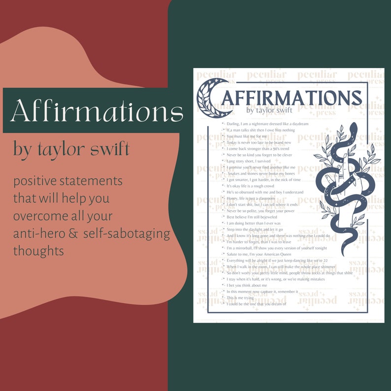 Printable Poster Positive Affirmations by Taylor Swift, Taylor Swift ...