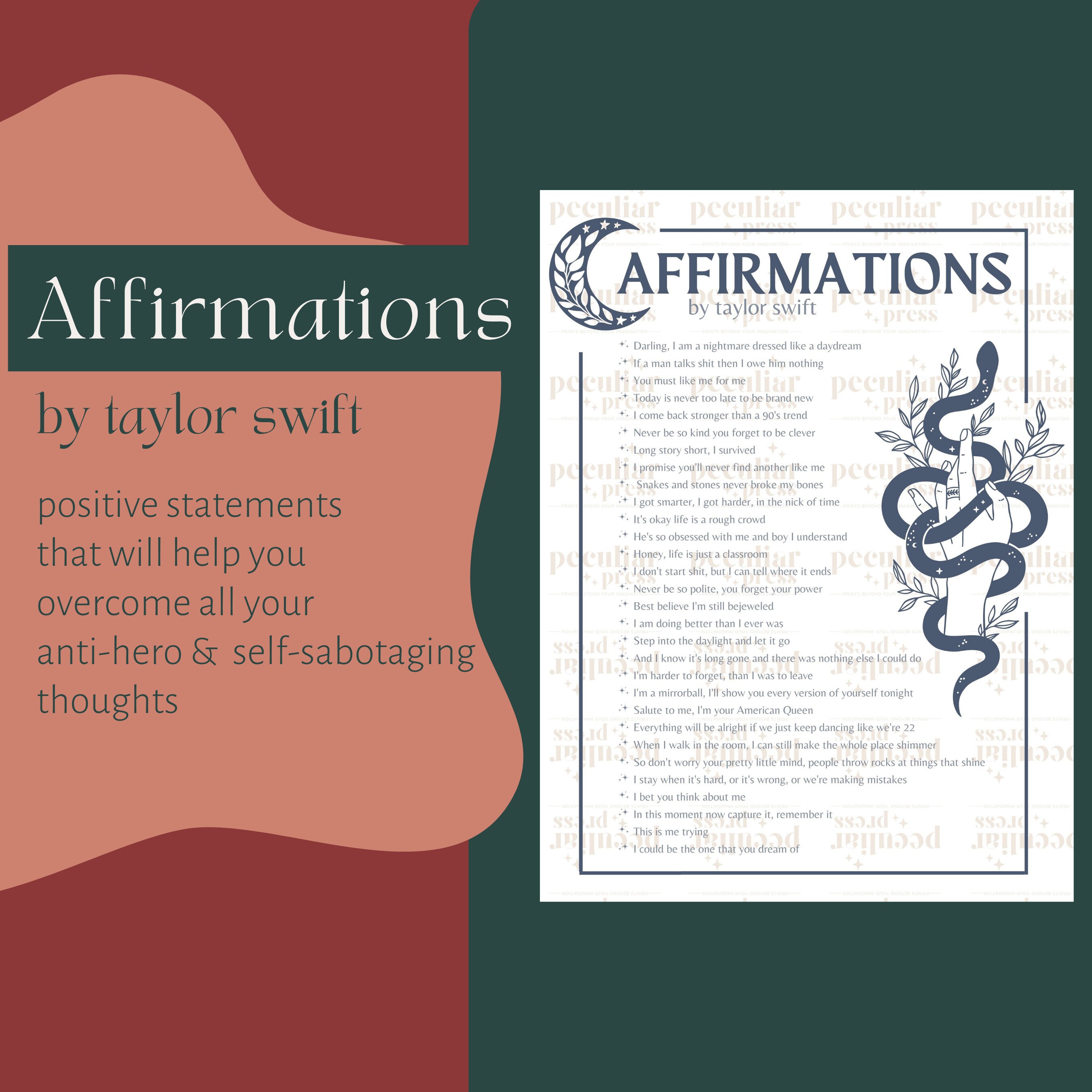 Printable Poster Positive Affirmations by Taylor Swift, Taylor Swift ...