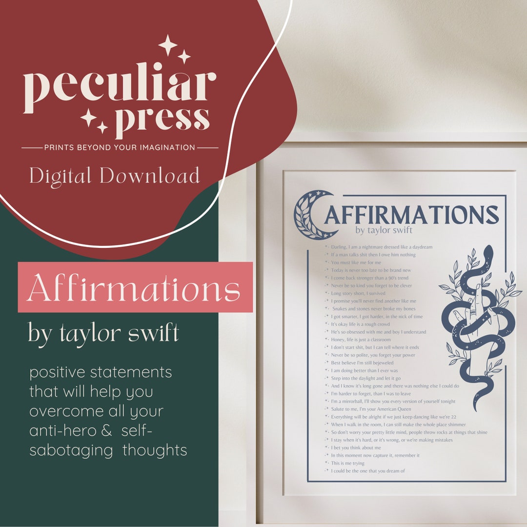 Printable Poster Positive Affirmations by Taylor Swift, Taylor Swift ...