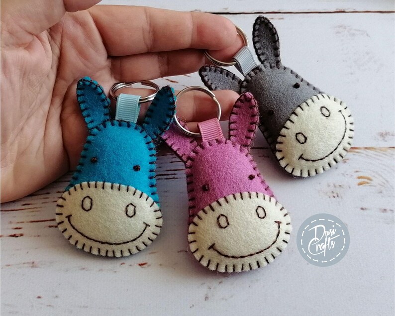 Wool Felt Donkey Keychain, Blue or Gray Donkey Keyring, Donkey Gift for ...
