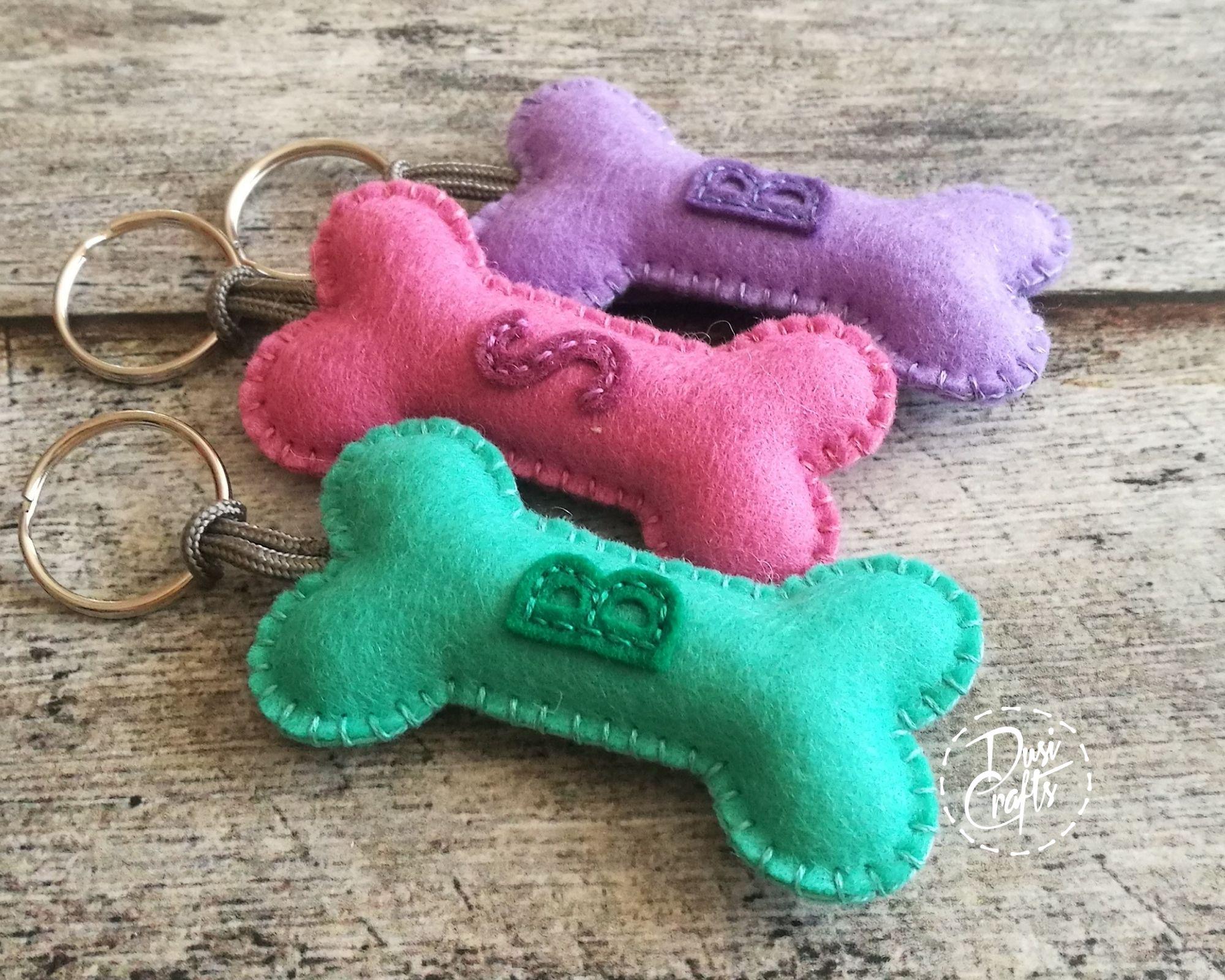 Personalized Dog Bone Keychain, Wool Felt Colorful Keyring, Dog Lover ...