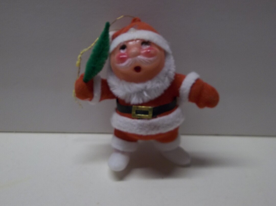 Vintage Flocked Santa With Tree Defects - Etsy
