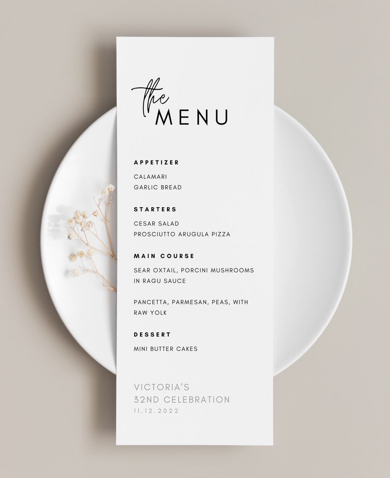 Modern Menu Printable Template DIY. Versatile for All Occasions ...