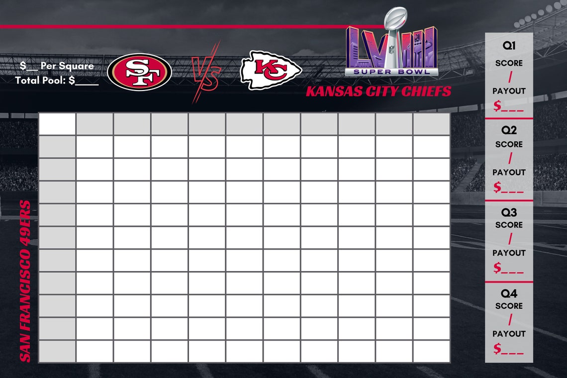 Super Bowl LVIII 2024 Squares. Instant Download, Printable. San ...