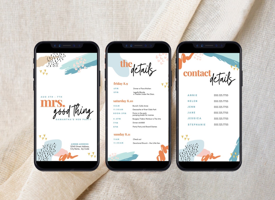 Mrs. Good Thing Multi-page Mobile Bachelorette Hen Party Itinerary ...