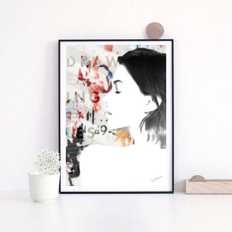 Side Face collage, Woman, Fine Art, Retro ,giclee, Vintage, Decor ...