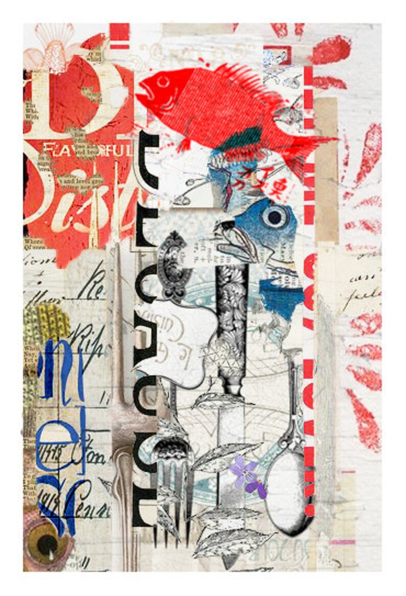 Fish mixed Media Collage, Fish , Sea, Aquatic, Vintage , Retro, Decor ...