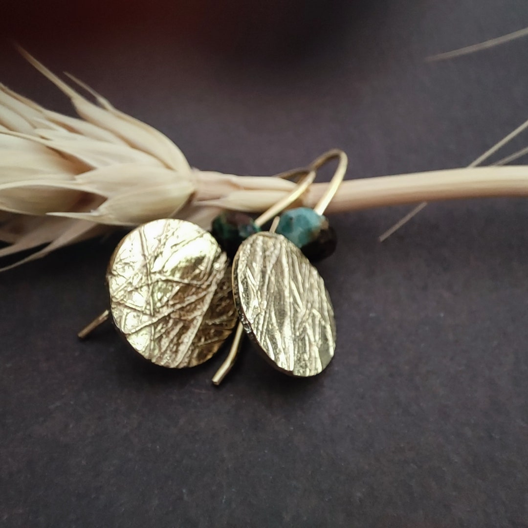 Disc Earring With a Special Texture That Looks Like Tree Bark. Gold ...