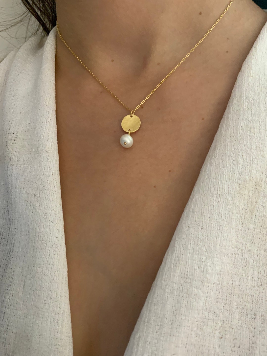 Hammered Gold Disc Necklace, Custom Disc Necklace, Layering Necklace ...