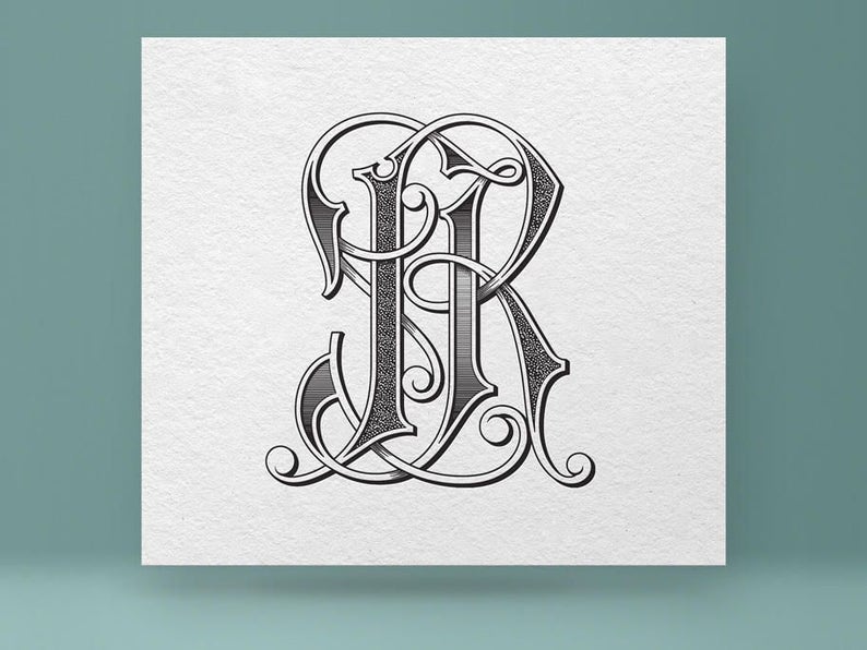Digital monogram JR RJ Wedding Monogram | Etsy