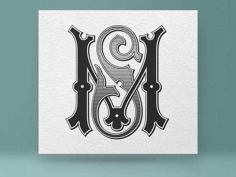 Vintage Monogram MS SM Wedding Monogram Digital Initials | Etsy