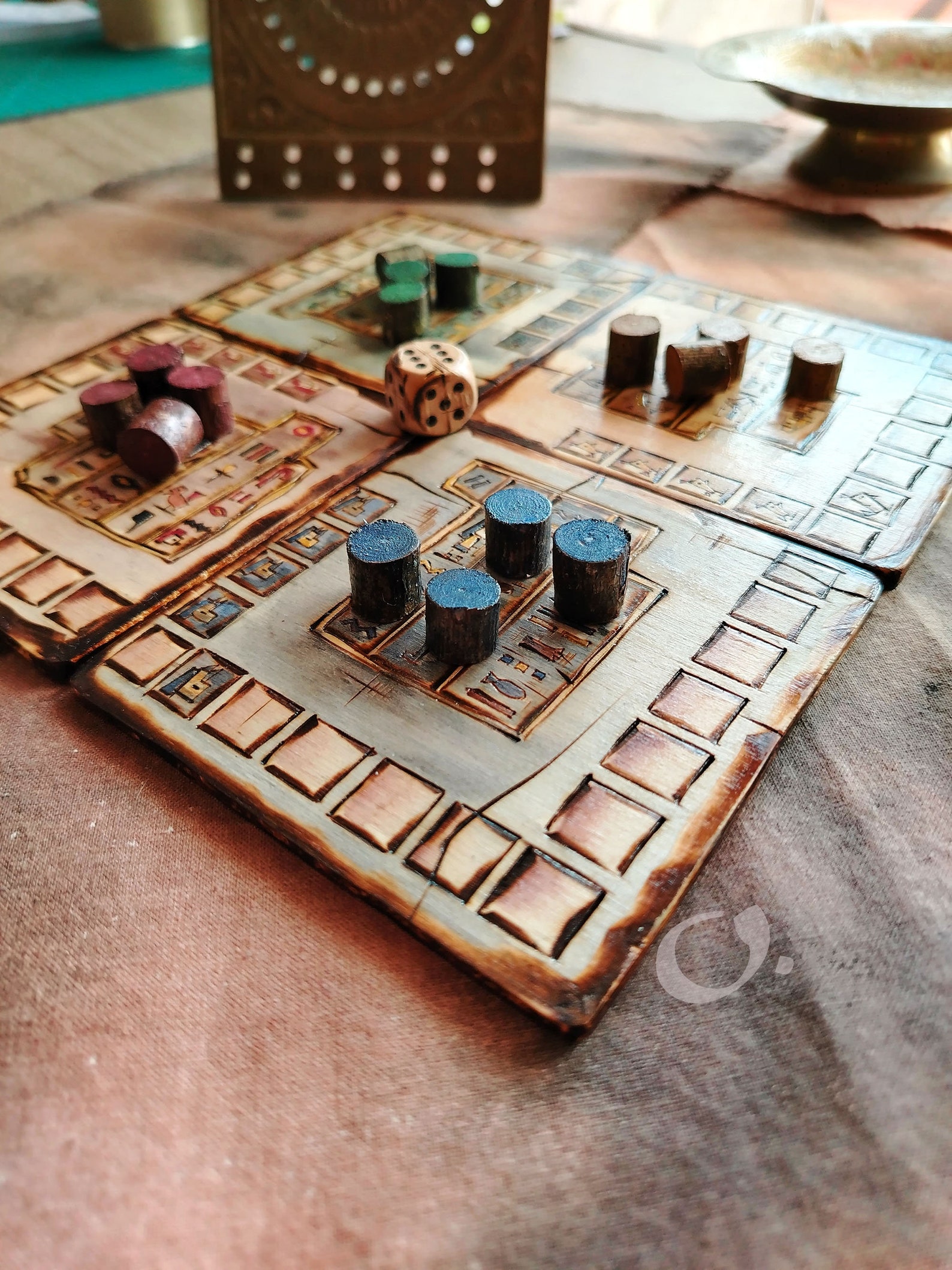 Ludo Family Game, Small Portable Handmade Wooden Board Game, Antique ...