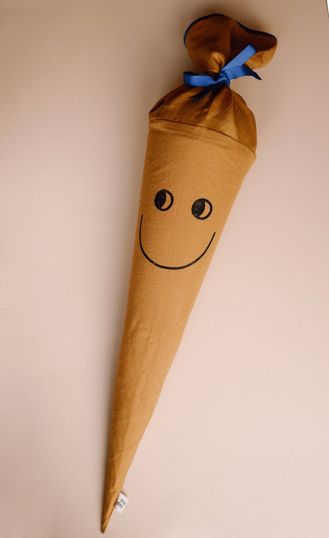 School Bag HAPPY mustard Smile Smiley Face Linen Handmade 70 Cm 35 Cm ...