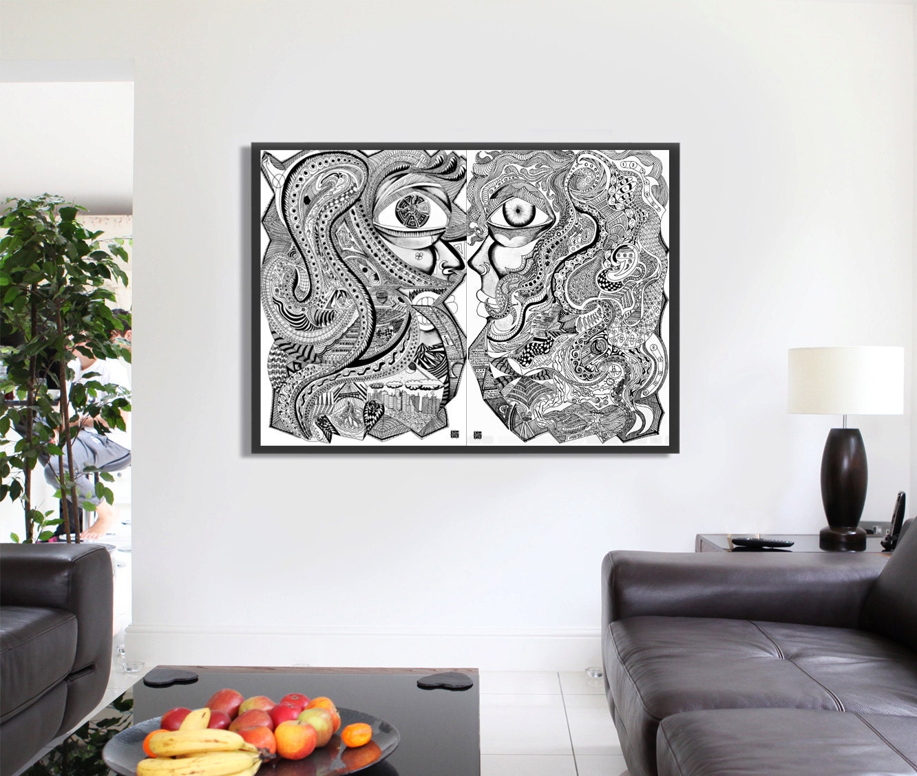 Detailed Pen and Ink Face Drawing Print, Intricate Portrait of Couple ...