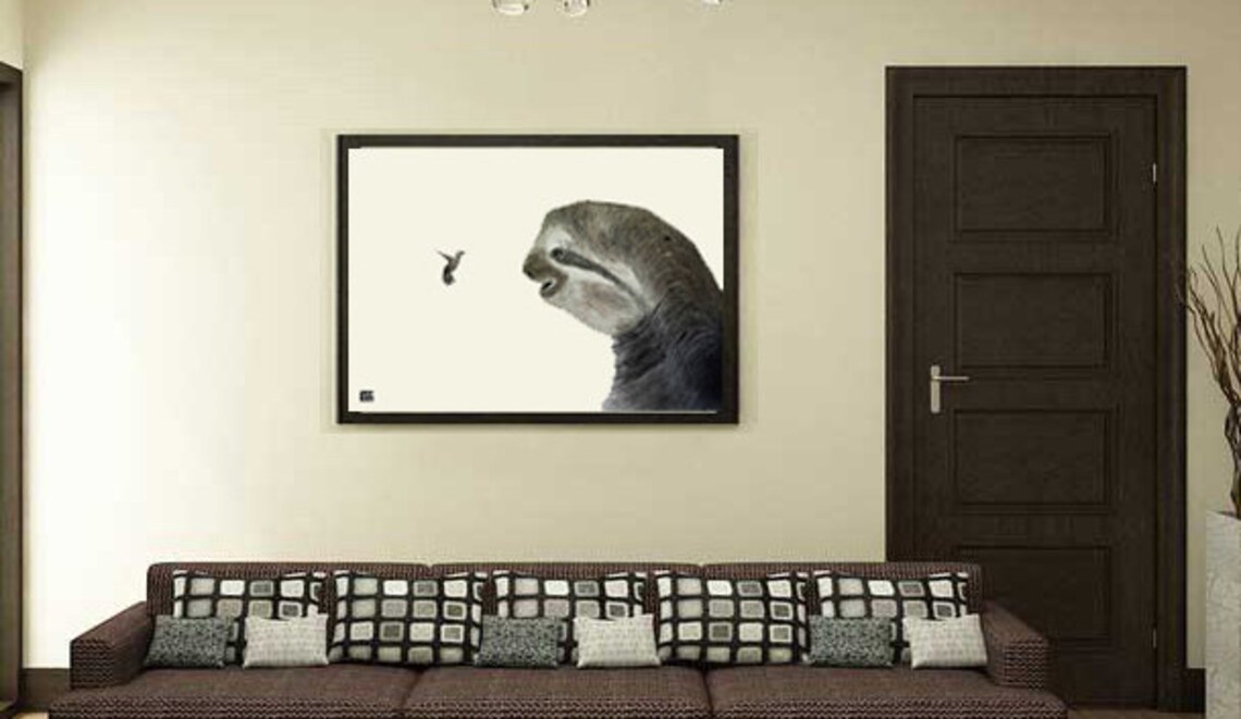 Sloth and Hummingbird Pencil Drawing Print, Original Drawing 3x2 Print ...