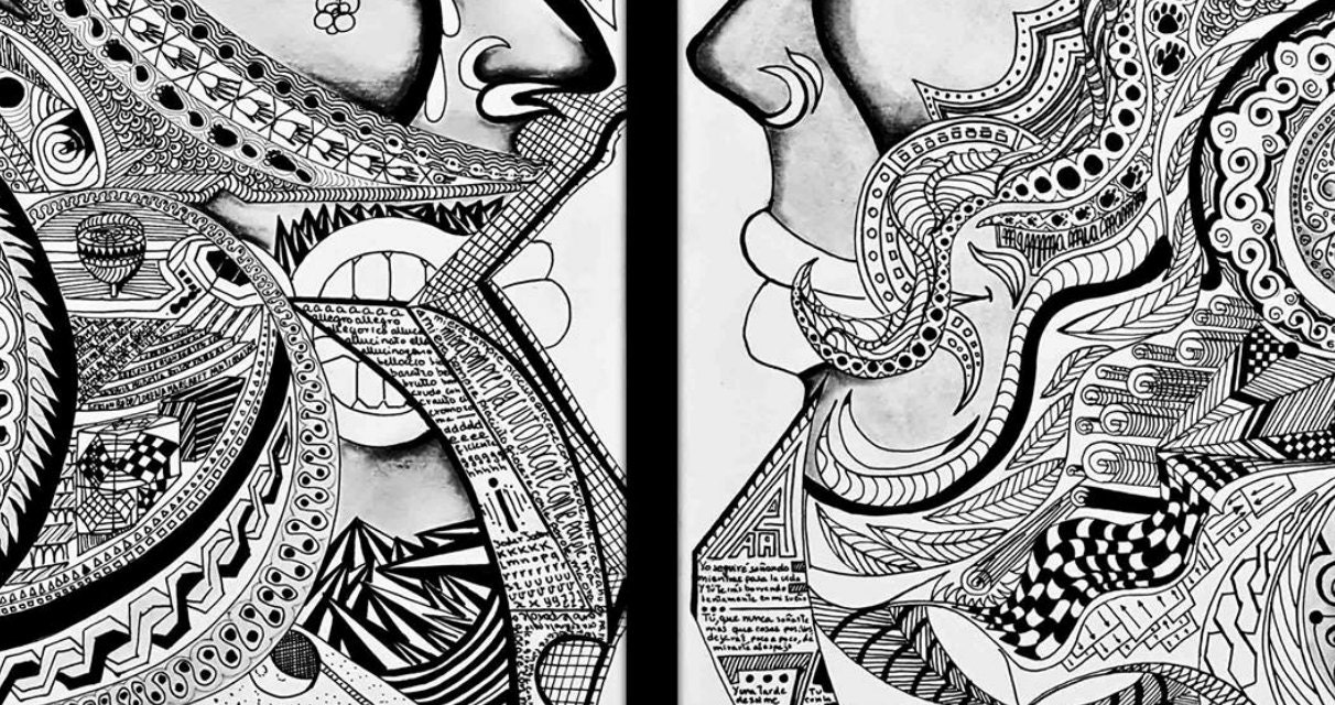 Detailed Pen and Ink Face Drawing Print, Intricate Portrait of Couple ...