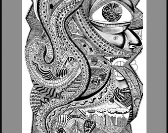 Detailed Pen and Ink Face Drawing Print Intricate Portrait of | Etsy