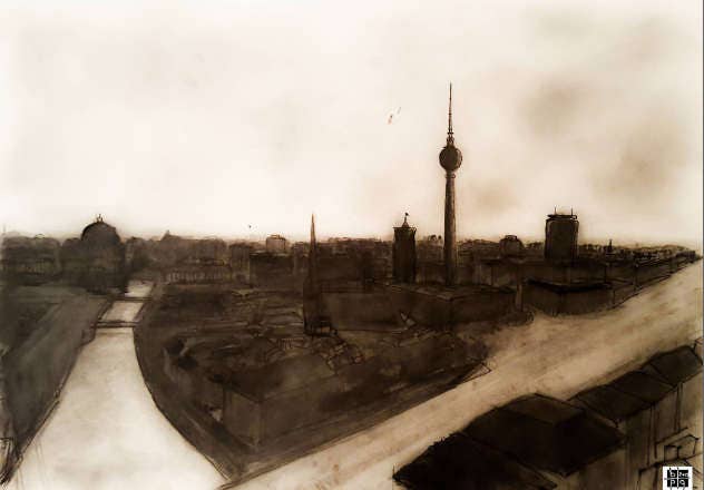 Berlin Skyline Drawing Print, Watercolour and Pen Original Drawing of ...