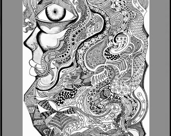 Detailed Pen and Ink Face Drawing Print Intricate Portrait of | Etsy