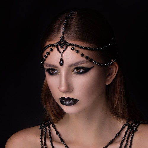 Black Crystal Women Head Piece Fashion Statement Headpiece - Etsy