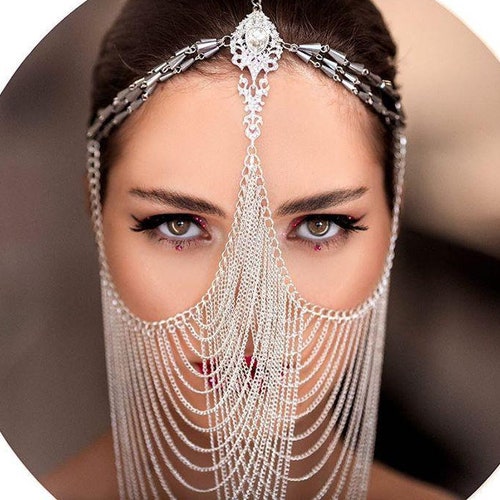 Rhinestone Face Mask Waterfall Gold Face Veil Face Chain | Etsy