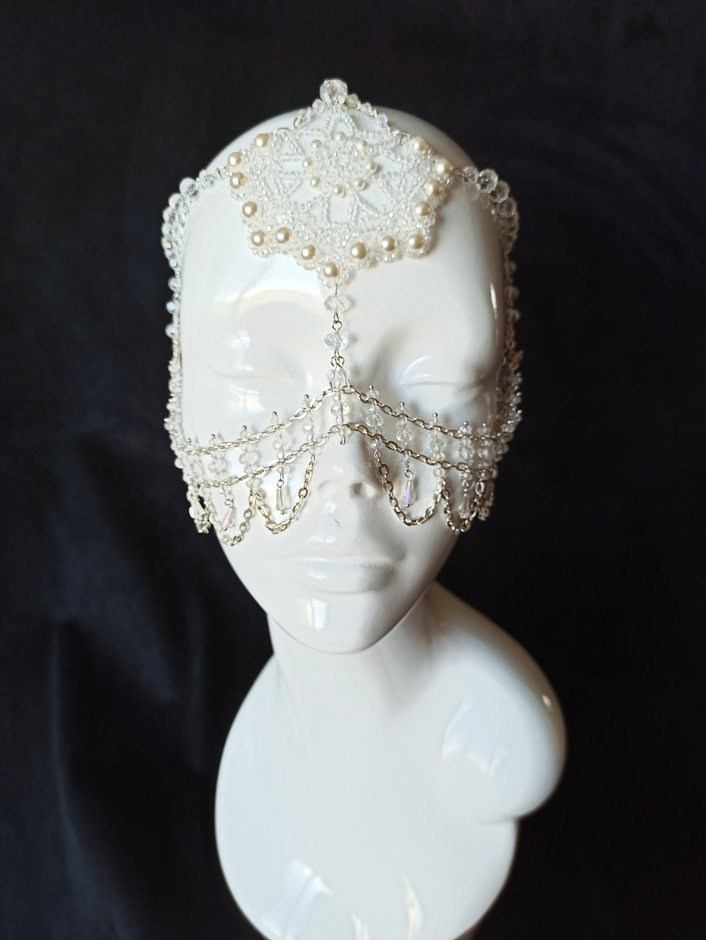 White Face Veil Headpiece, Festival Face Mask, Wedding Headdress ...