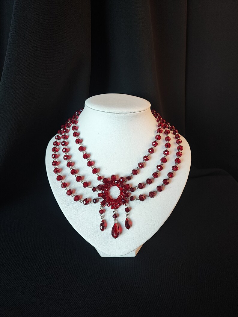 Red Necklace, Gothic Choker, Burgundy Jewelry, Red Drop Necklace, Blood ...
