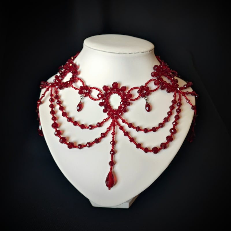 Red Bib Necklace - Etsy