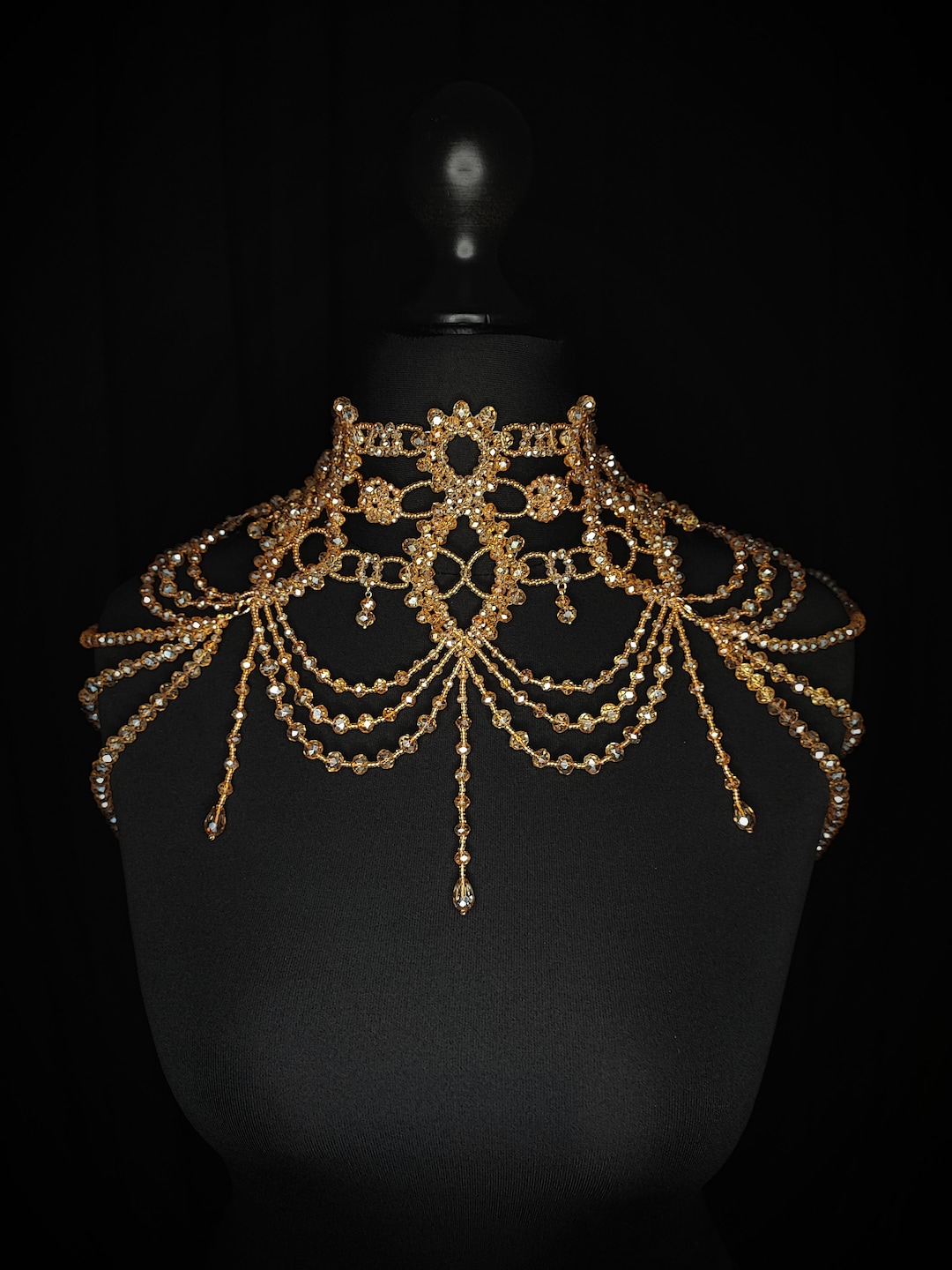 Gold Bridal Statement Necklace, Wedding Shoulder Jewelry, Crystal Gold ...