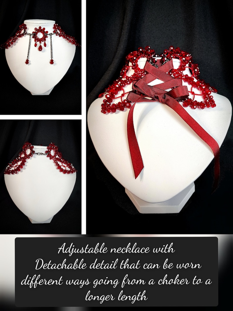 Dark Red Choker, Ruby Gothic Necklace, Garnet Wide Necklace, Burgundy ...