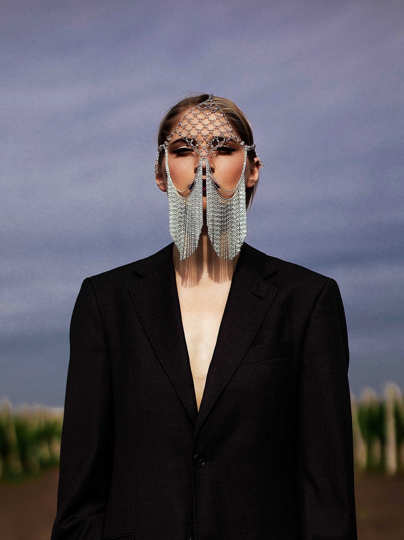 Silver Metal Chain Mask, Face Chain, Handmade Mask, Festival ...