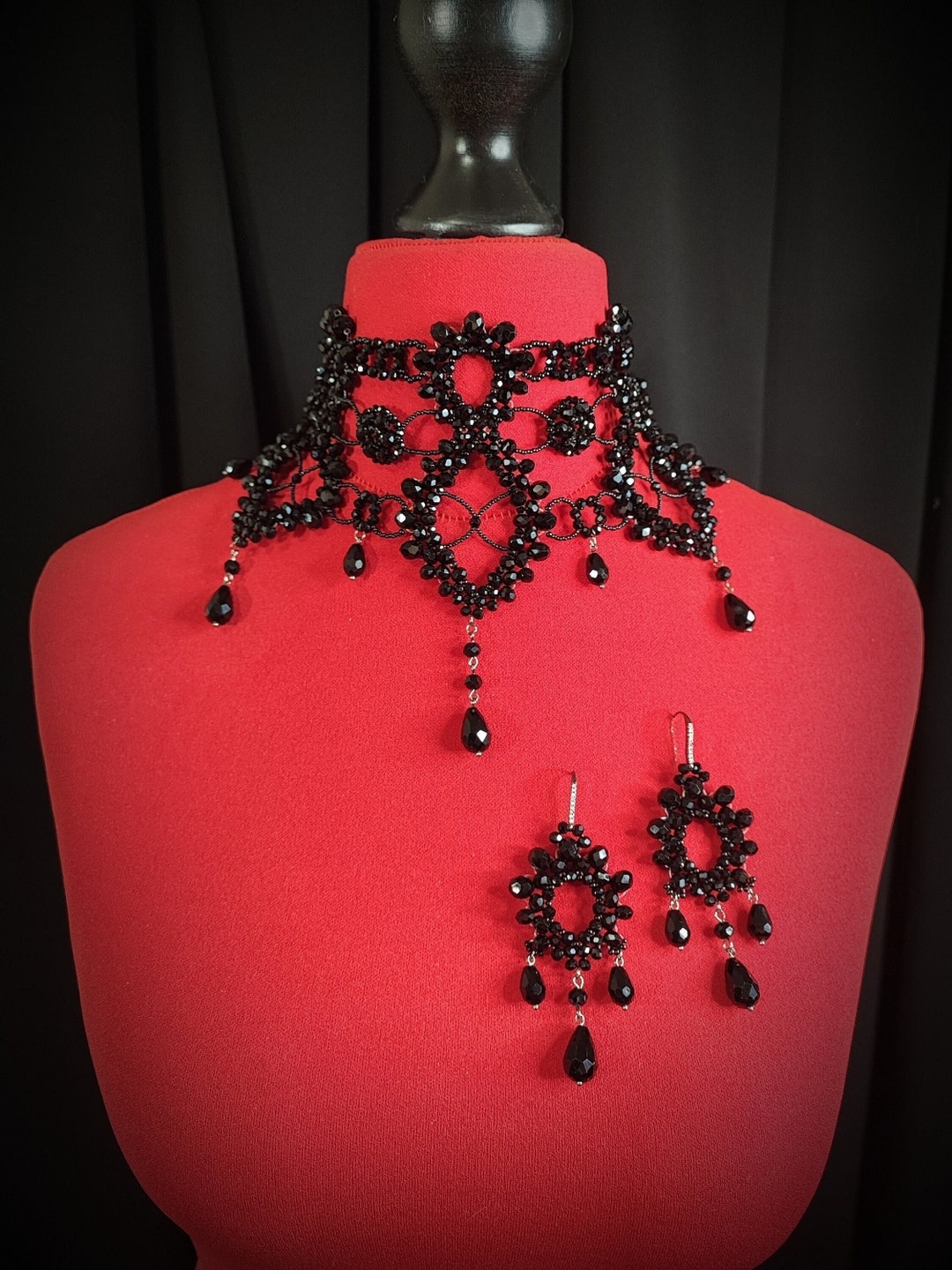 Black Luxury Crystal Choker, Black Prom Choker, Retro Necklace, Gothic ...