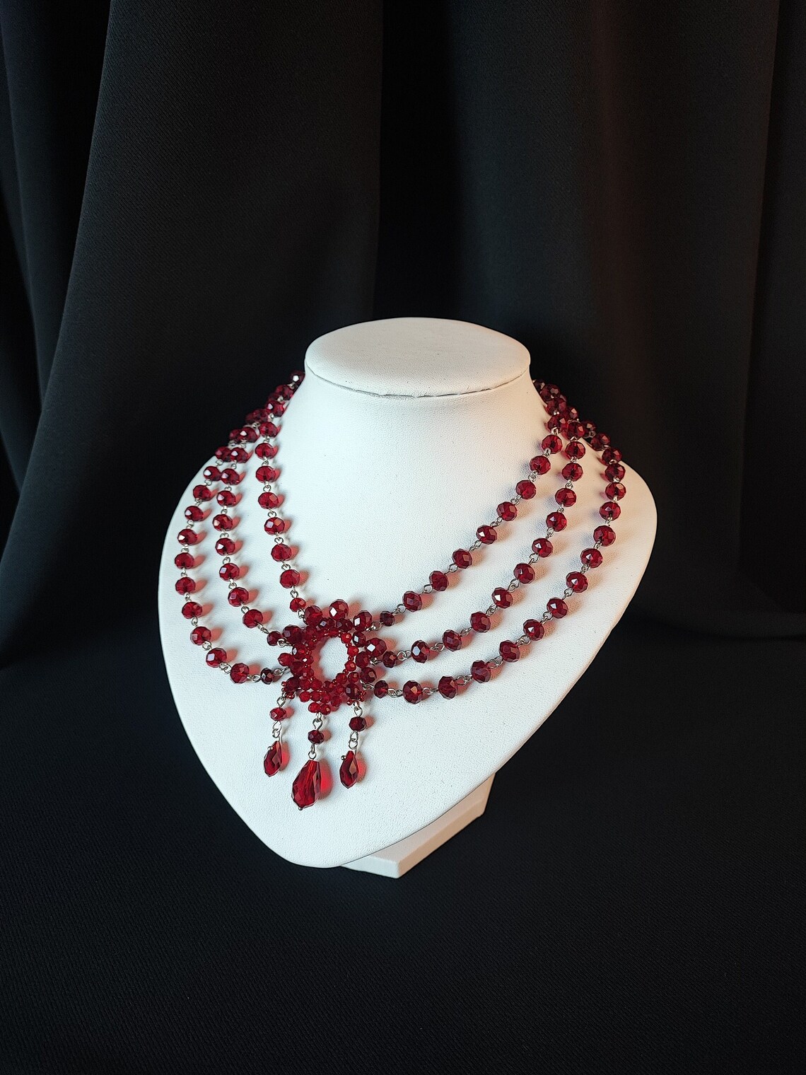 Red Necklace, Gothic Choker, Burgundy Jewelry, Red Drop Necklace, Blood ...