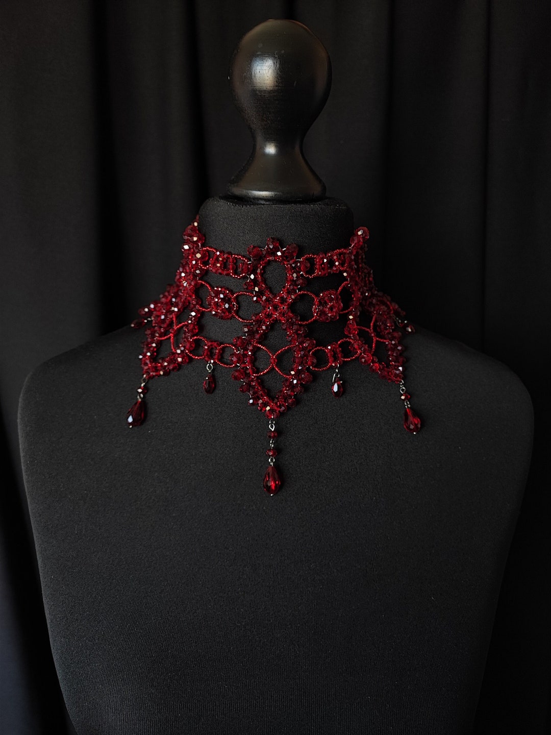 Dark Red Choker, Ruby Gothic Necklace, Garnet Wide Necklace, Burgundy ...