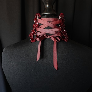 Dark Red Choker, Ruby Gothic Necklace, Garnet Wide Necklace, Burgundy ...