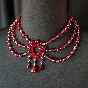 Red Necklace, Gothic Choker, Burgundy Jewelry, Red Drop Necklace, Blood ...