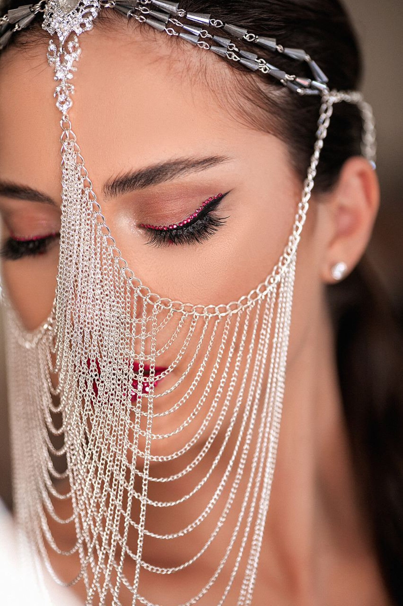 Silver Head Piece Chain Face Mask Face Chain Headpiece Face - Etsy