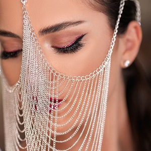 Silver Head Piece, Chain Face Mask, Face Chain Headpiece, Face Chain ...