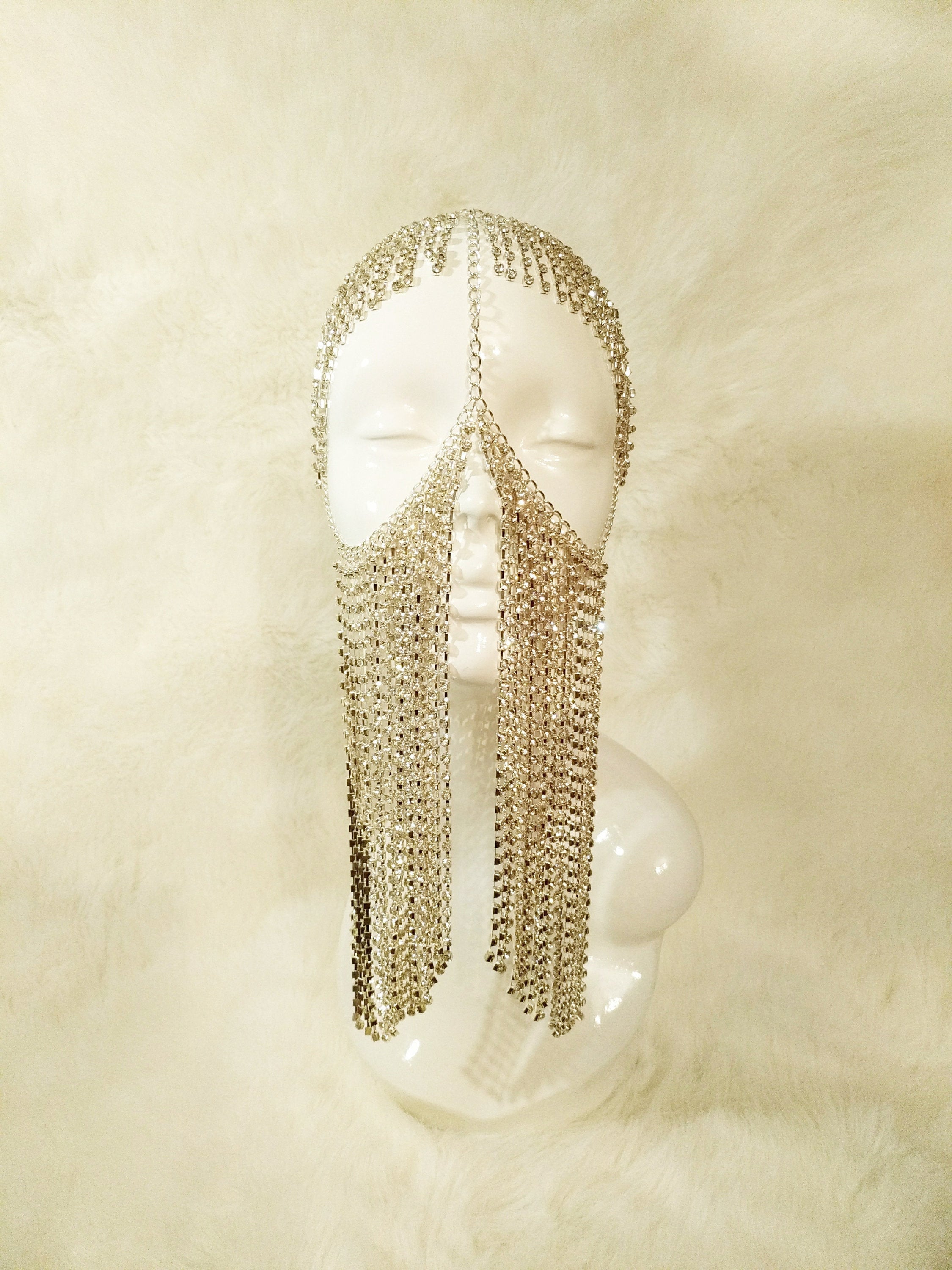 Rhinestone Face Mask Waterfall Gold Face Veil Face Chain | Etsy