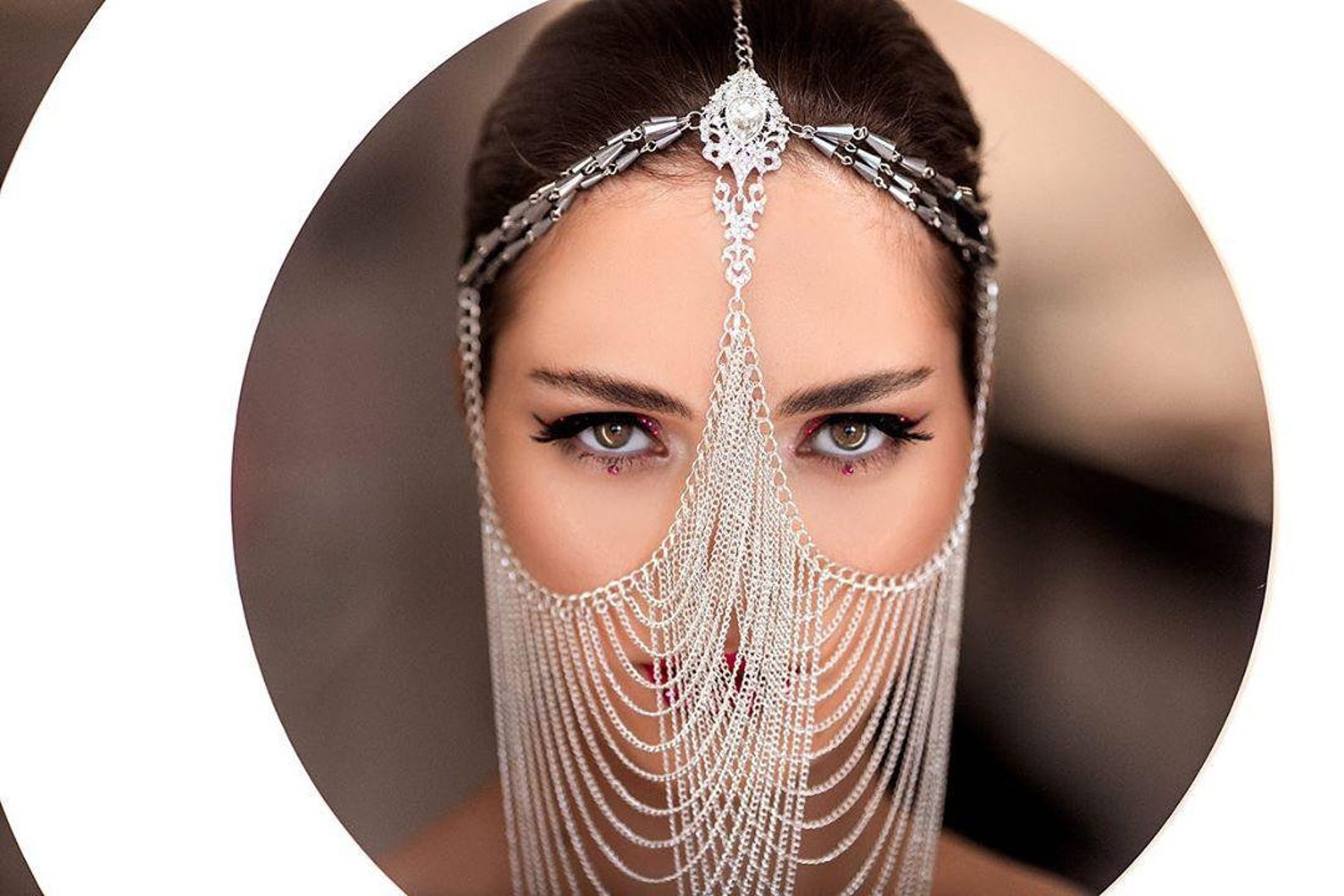 Silver Head Piece Chain Face Mask Face Chain Headpiece Face | Etsy