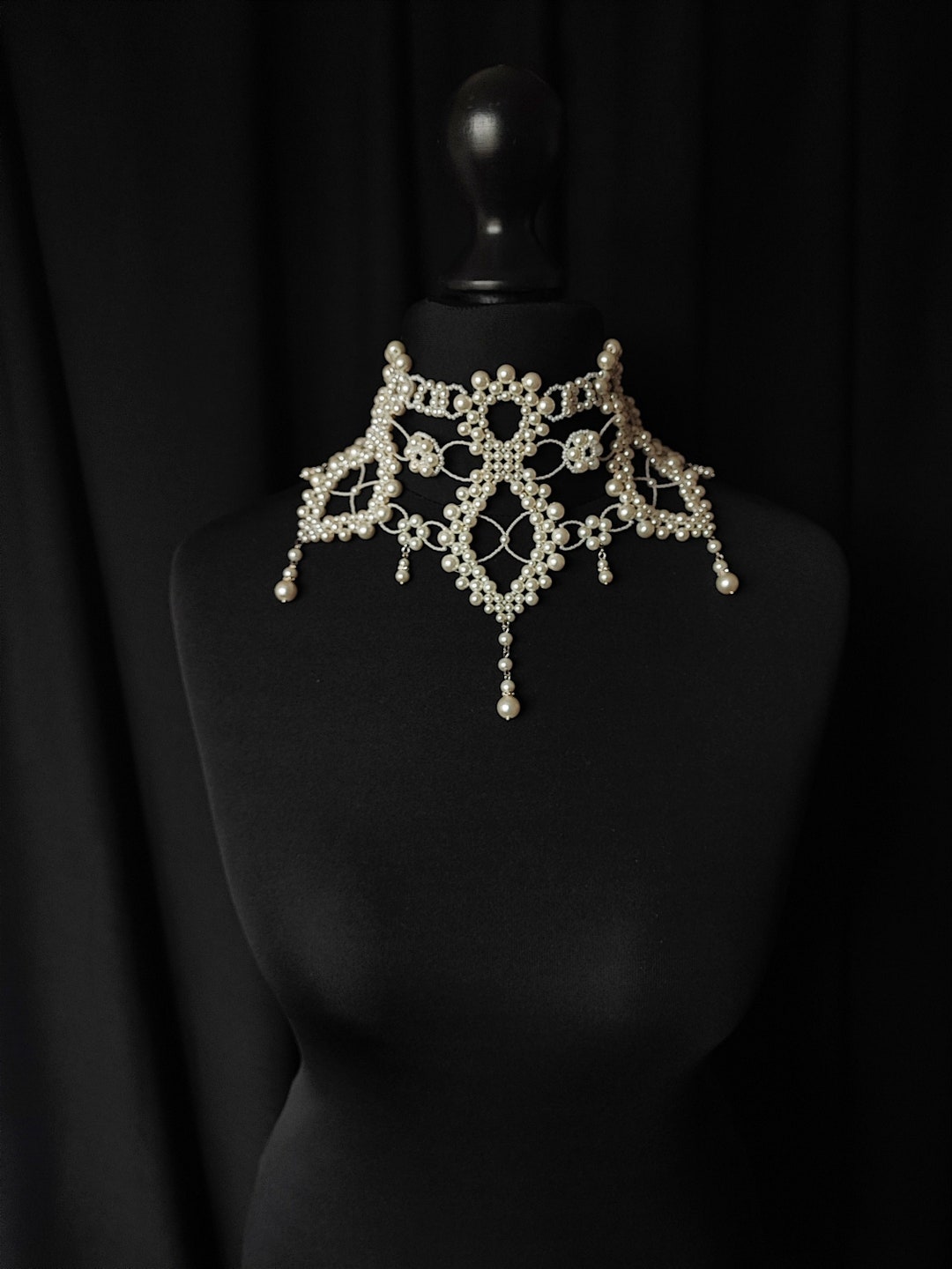 Pearl Statement Choker, Pageant Necklace, Pearl Lace Choker, Luxury ...