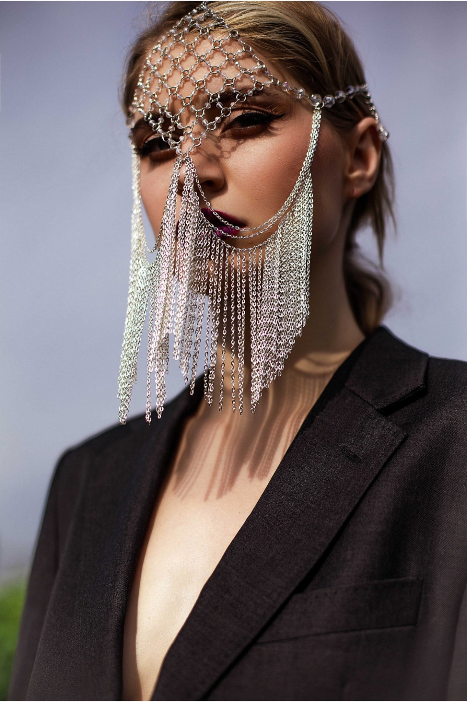 Metal chain mask Face chain Handmade mask Festival accessories | Etsy