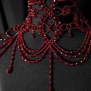 Dark Red Shoulder Necklace, Statement Necklace Red, Burgundy Jewelry ...