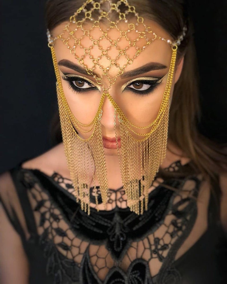 Metal chain mask Face chain Handmade mask Festival accessories | Etsy