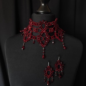 Dark Red Choker, Ruby Gothic Necklace, Garnet Wide Necklace, Burgundy ...