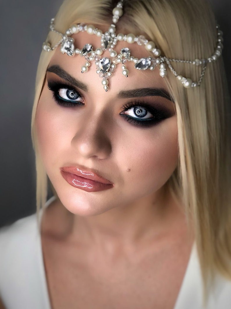 Face chain headpiece chain face veil Silver Bridal headband | Etsy